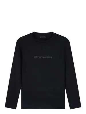 Emporio Armani Slim-fit Pima Jersey Sweater With Printed Logo - Black
