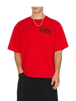 VON DUTCH Embroidered Logo Boxy Crop Tee In . Also - Red