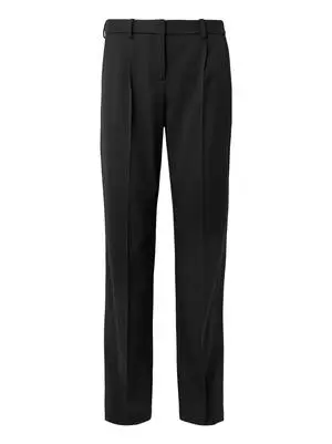 Balenciaga Pleated Stretch-wool Straight-leg Trousers - Black