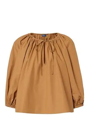 Polo Ralph Lauren Gathered Cotton Poplin Blouse - Brown