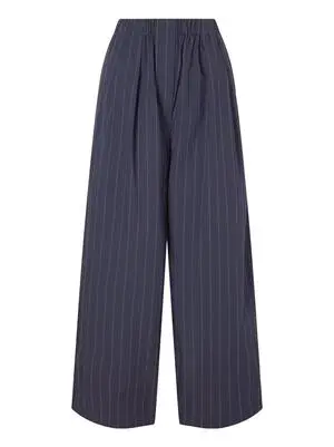 ST. AGNI Pleated Pinstriped Wide-leg Pants - Blue