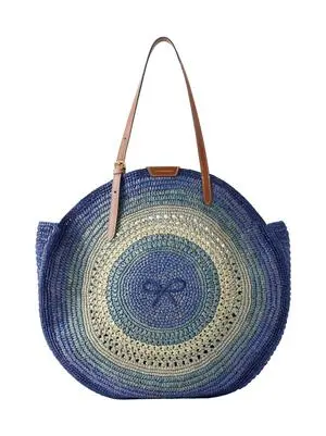 ANYA HINDMARCH Bow Leather-trimmed Raffia Tote - Blue