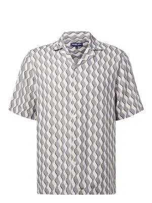 Frescobol Carioca Roberto Printed Linen Bowling Shirt - Blue