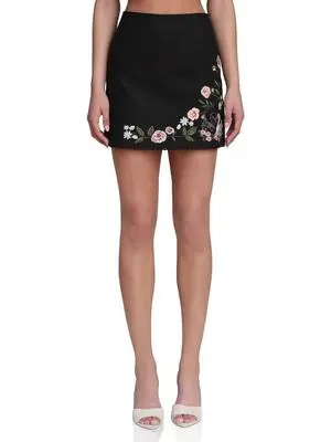 AVEC LES FILLES Floral Embroidered Miniskirt