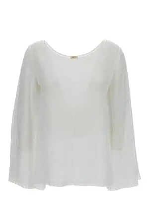BIFFI V-neck Linen Top - Bianco