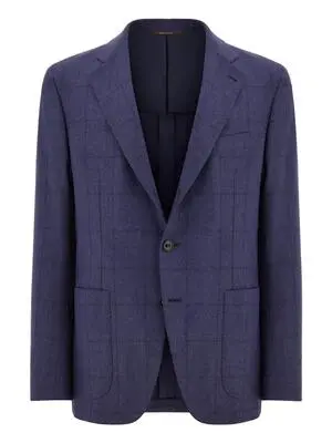 Canali Silk And Cashmere Modern-fit Overcheck Jacket - Blue