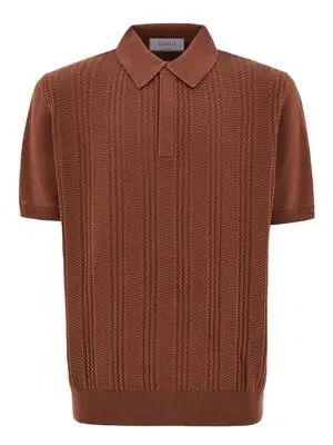 Canali Cotton And Modal Polo Shirt With Vertical Workmanship - Brown