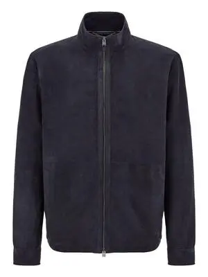 Canali Suede Jacket With Stand Collar - Blue