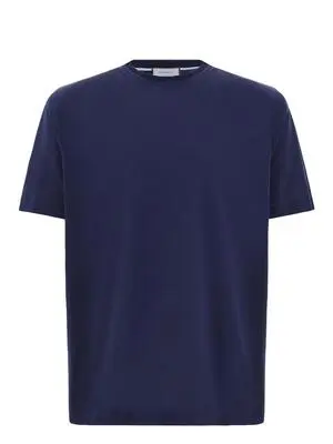 Canali Blue Lisle Cotton T-shirt With Double Collar Blue