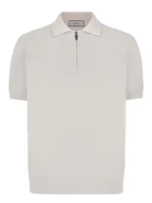 Canali White Giza Cotton Polo Shirt With Zipper And Contrasting Piping White