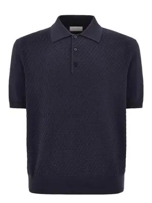 Canali Cotton And Silk Regular-fit Polo Shirt With Microstructure - Blue