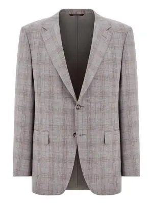 Canali Wool And Cashmere Jacket With Overcheck Motif - Grey