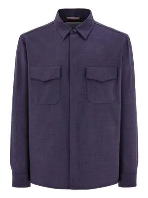 Canali Relaxed Fit Pure Wool Overshirt - Blue