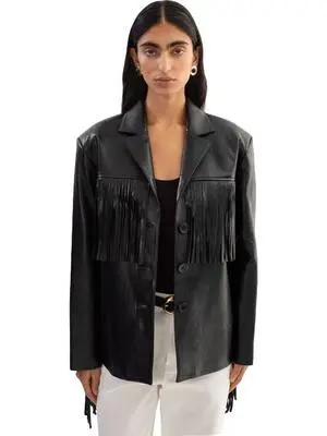 LAMARQUE LAMARQUE Rianne Leather Fringe Jacket Black