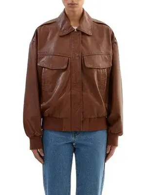 LAMARQUE LAMARQUE Trevanna Leather Bomber Jacket Cognac