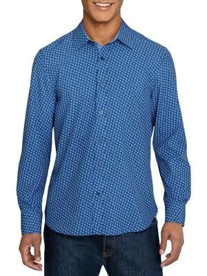CON.STRUCT Slim Fit Pinwheel Floral Performance Long Sleeve Shirt - Navy