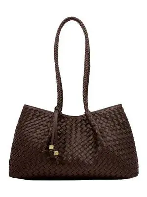 KATIE LOXTON Nova Hand Woven Small Shoulder Tote - Chocolate