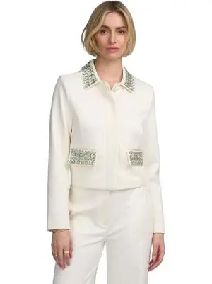 ELLE COLLECTION Embellished Boxy Jacket Ivory