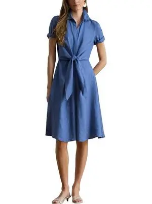 Ralph Lauren Tie-waist Linen Shirt Dress - Carson Blue