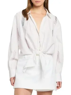 Cinq À Sept Marianna Paillette Whirl Stretch Poplin Button-Up Shirt White