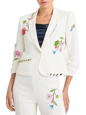 Cinq À Sept Khloe Le Petit Embellished Floral Vine Blazer - Ivory/multi