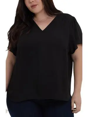 NYDJ Pintuck Flutter Sleeve Top - Black