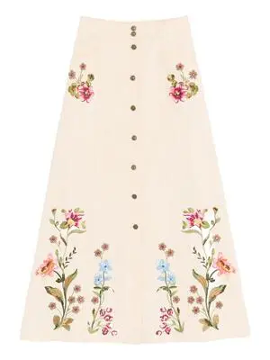 Valentino Garavani Denim Embroidered Maxi Skirt - Ivory