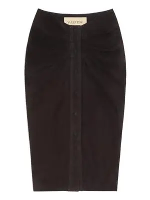 Valentino Garavani Suede Gathered Midi Skirt - Black