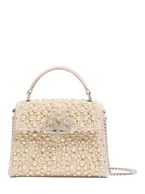 Valentino Garavani Mini Pearl-Embellished VSLING Top-Handle Bag Ivory