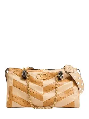 Valentino Garavani Medium Ostrich Leather Panthea Tote - Beige