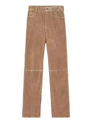 Loewe Frayed Leather Straight Leg Trousers - Beige