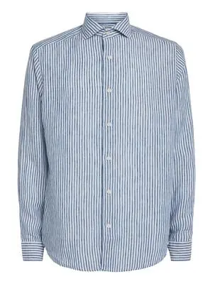 Eton Linen Stripe Shirt - Blue