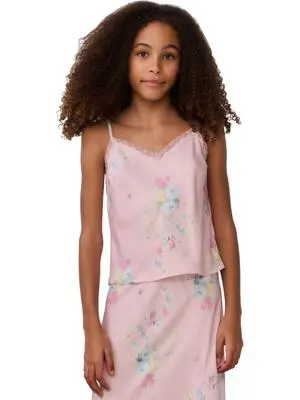 LoveShackFancy Lirena Floral Satin Top - Rosy Trellis