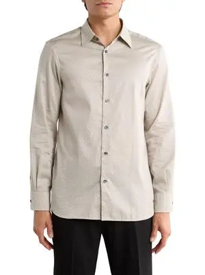 Emporio Armani Weave Pattern Stretch Button-up Shirt - Tan