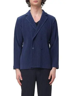 Issey Miyake Homme Plissé Pleated Double Breasted Jacket - Blue