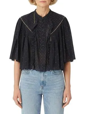 ISABEL MARANT ÉTOILE Isabel Marant Etoile Polka Dot Cotton Top With Pussybow Collar