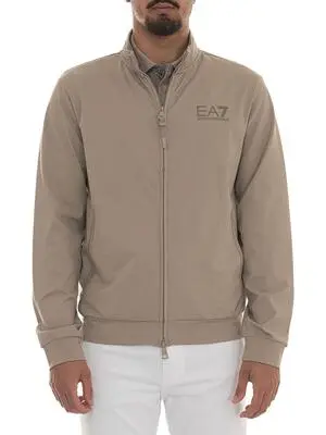 EA7 Zip Cardigan With High Neck - Beige