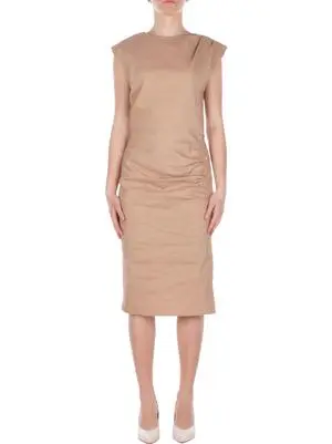 Pinko Ruched Button Detailed Midi Dress - Beige