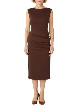 Pinko Ruched Button Detailed Midi Dress - Brown