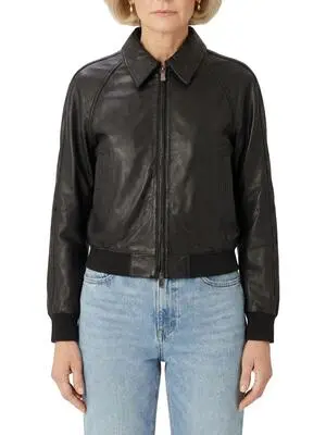 Pinko Leather Zip-up Jacket - Black