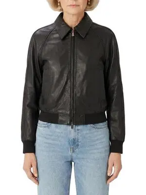 Pinko Leather Bomber Jacket - Black