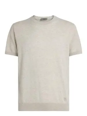 Corneliani Silk-cotton Short-sleeve Sweater - Grey