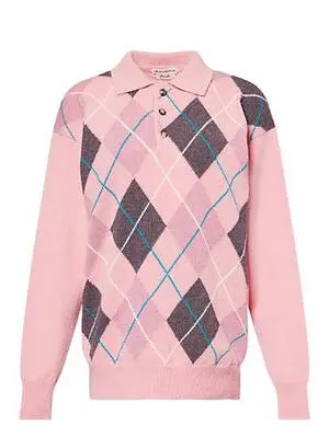 JW Anderson X Pringle Argyle Wool Polo Jumper - Bubblegum