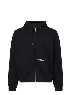 Carhartt Work In Progress Relaxed-fit Embroidered-logo Cotton Hoodie - Black