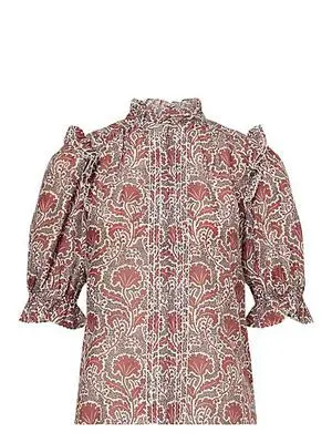 ME+EM Printed Silk And Cotton Blouse - Brown Multi