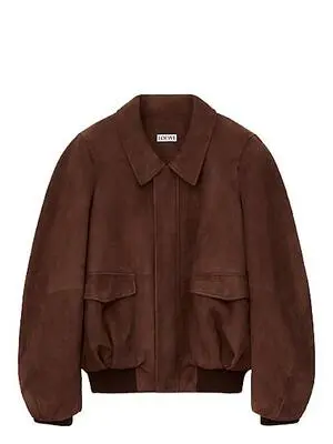 Loewe Flap-pocket Collared Suede Bomber Jacket - Dark Brown