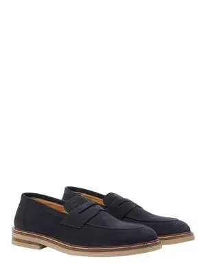 Brunello Cucinelli Suede Penny Loafers Blue