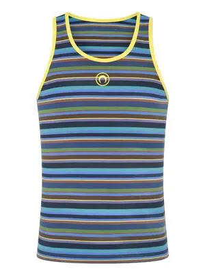 MARINE SERRE Deadstock Moon-logo Striped Cotton Tank Top - Blue