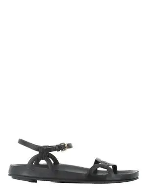 DEL CARLO Leather Strappy Sandals - Black