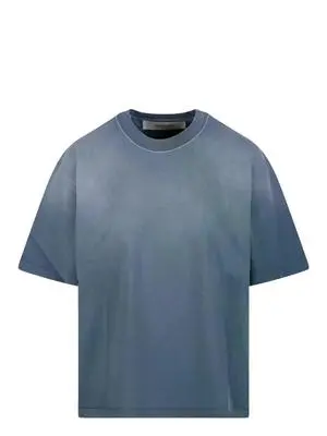 GOLDEN GOOSE Distressed Cotton T-shirt With Raised Logo - Blue
